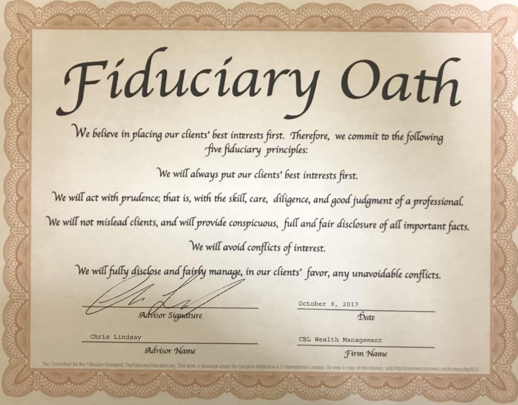 Fiduciary Oath Cert | CBL Wealth Management